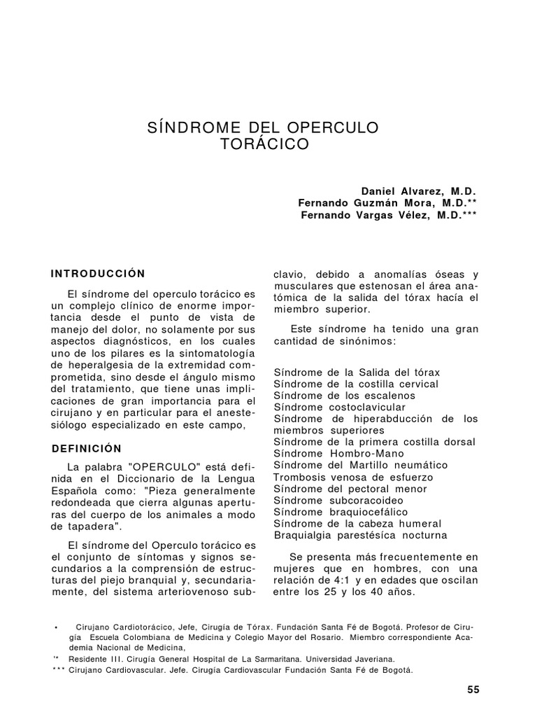 Sindrome Del Operculo Toracico PDF | PDF | Tórax | Hombro