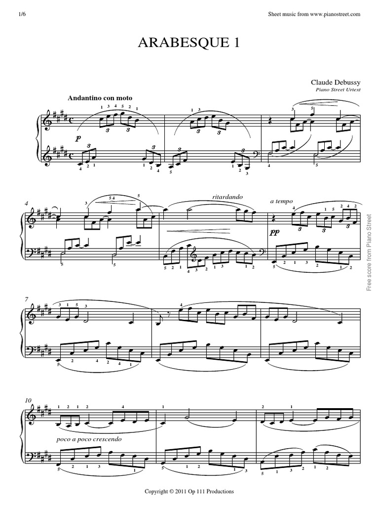 Arabesque 1: Andantino Con Moto | PDF | Tempo | Modernism (Music)