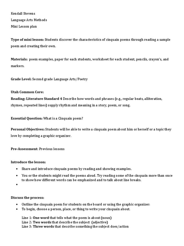 Mini Lesson Outline Poetry | PDF | Poetry | Linguistics