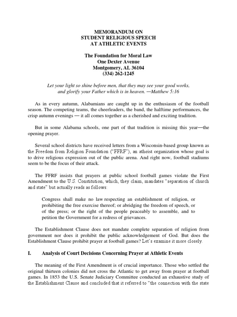 Foundation For Moral Law Memorandum | PDF | Establishment Clause | Free ...