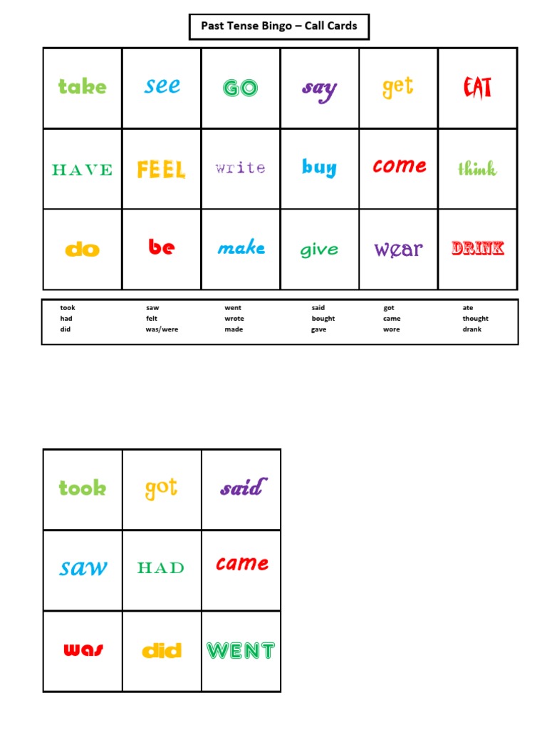 Bingo Irregular Verbs in Past PDF | PDF
