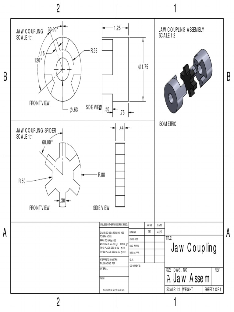 Jaw Coupling Assembly Drawing | PDF | Engineering | Teaching Mathematics