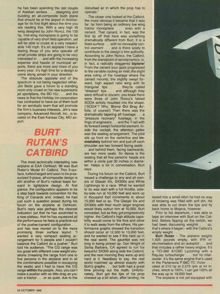 Catbird 1988-Burt Rutan | PDF | Airplane | Aileron