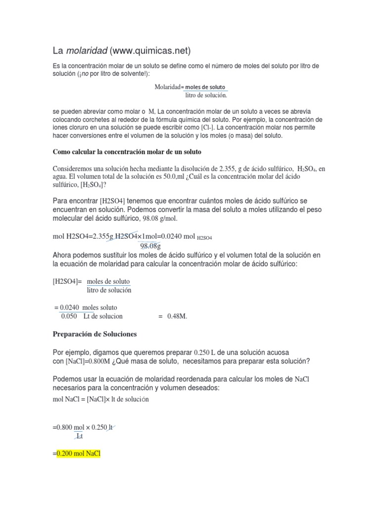 Molaridad | PDF | Concentración | Mole (Unidad)
