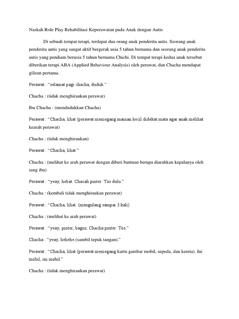 Contoh Naskah Role Play Rehabilitasi Keperawatan Pada Anak Dengan Autis ...
