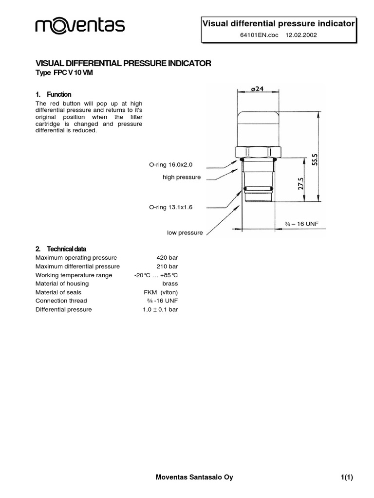 Visual Differential Pressure Indicator: Type FPC V 10 VM | PDF
