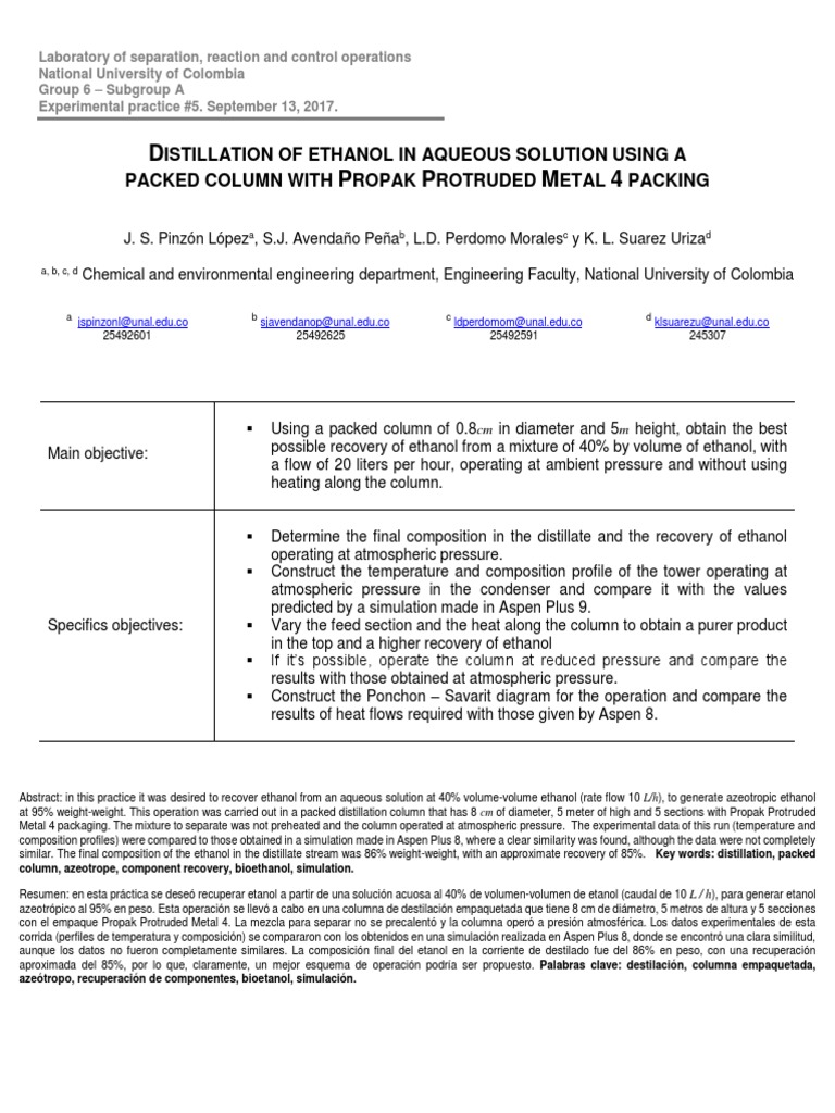 Distillation Report | Distillation | Ethanol