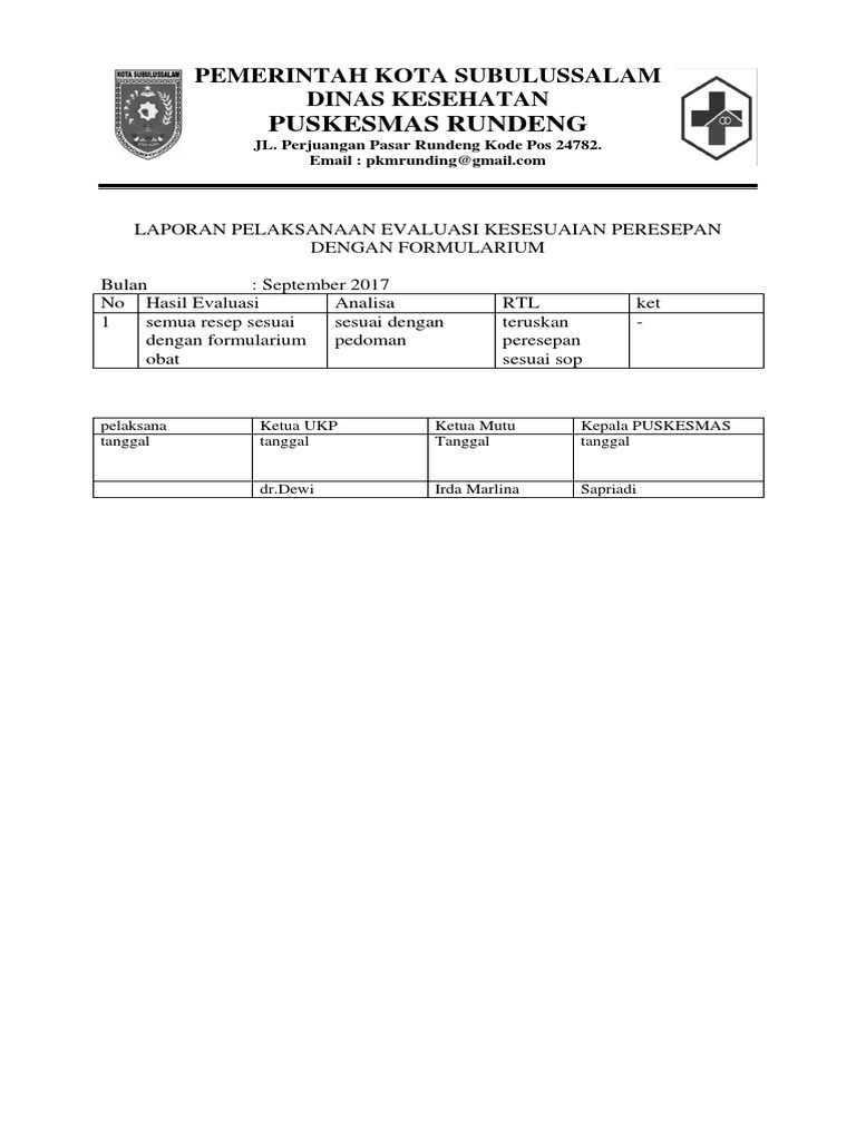 8218laporan Pelaksanaan Evaluasi Kesesuaian Peresepan Dengan Formularium | PDF