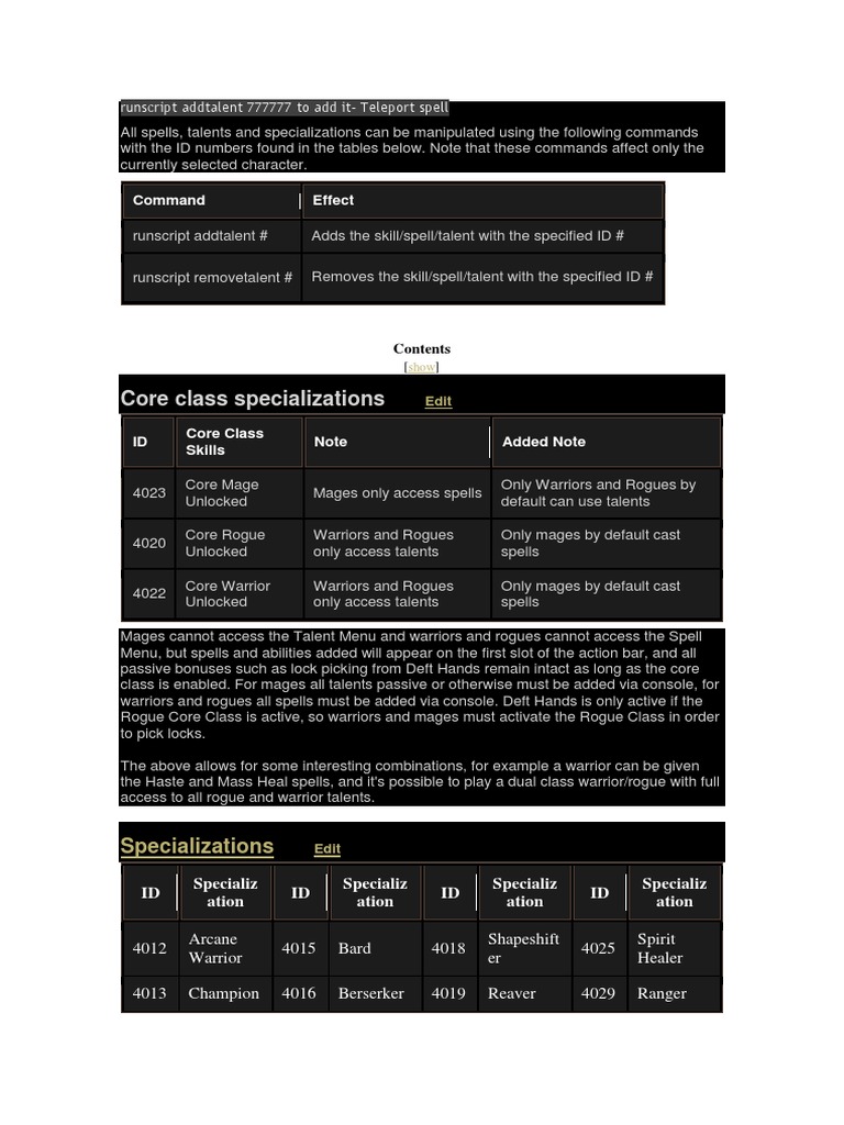 Add and Remove Spells, Talents, and Specializations with Console ...