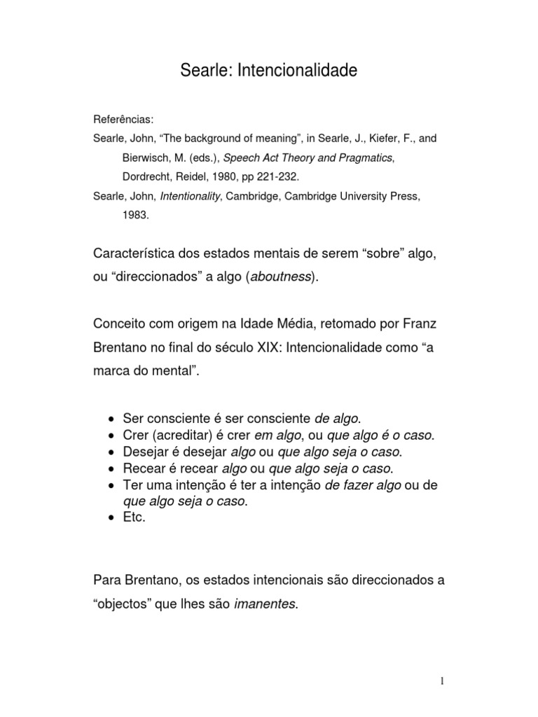 Intencionalidade em Searle: Conceitos e Implicações | PDF | Lógica ...