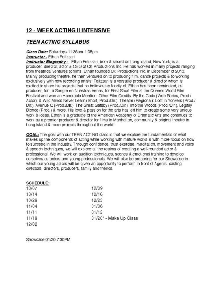 Acting II Syllabus | PDF | Audition | Entertainment