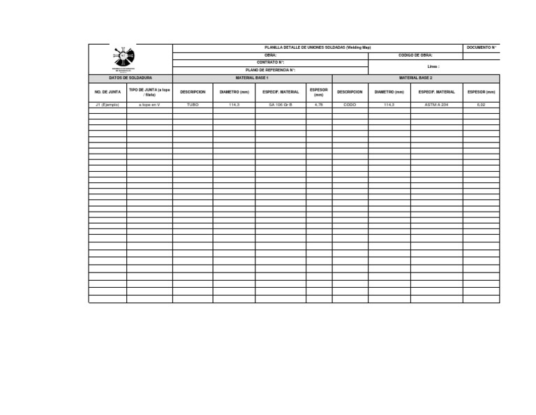 Planilla Welding Map