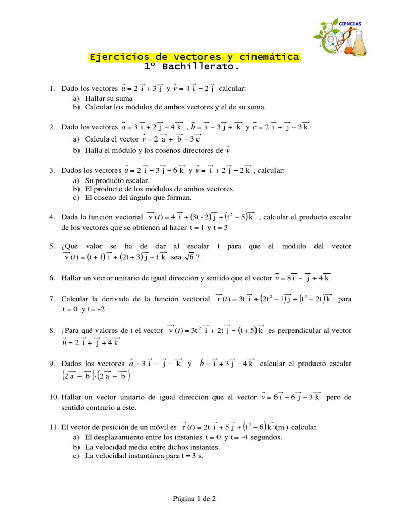Ejercicios de Vectores y Cinemática 1 (1bach) | PDF | Vector Euclidiano ...