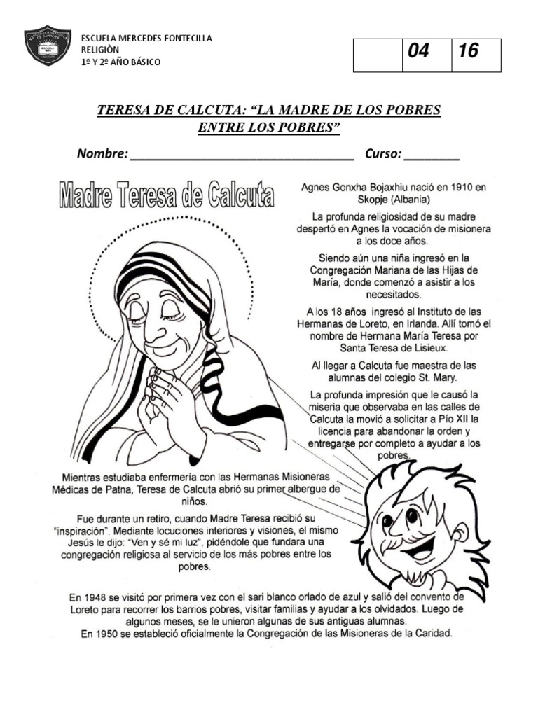 Guìa de Trabajo Teresa de Calcuta 1º y 2º Bàsico | PDF