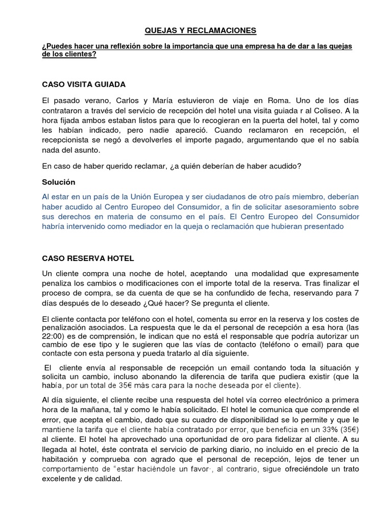 Quejas y Reclamaciones Practica | PDF | Hotel | Publicidad