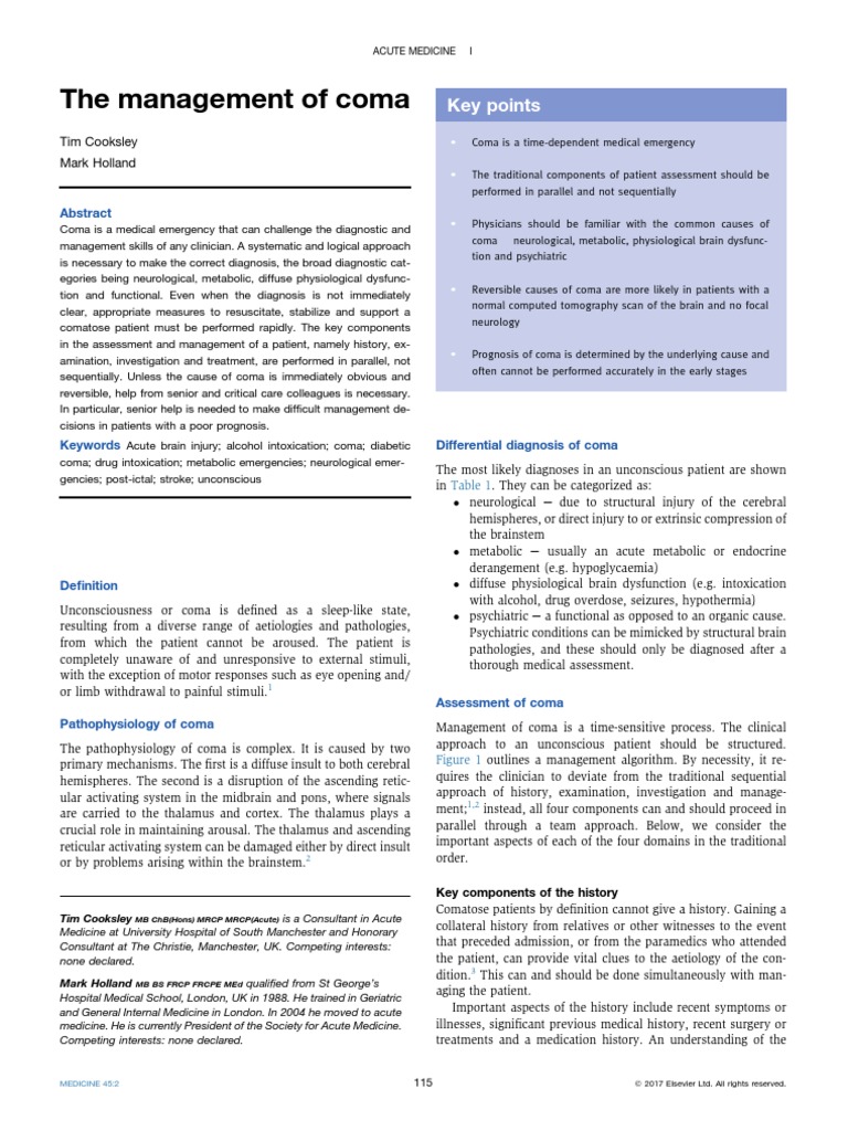 Coma Management | PDF | Coma | Neurology