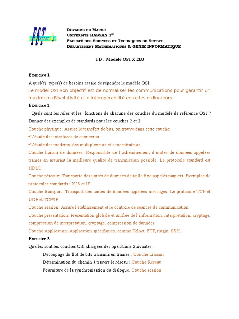 TD Mod Le Osi x.200 | PDF | Modèle OSI | Protocoles Internet