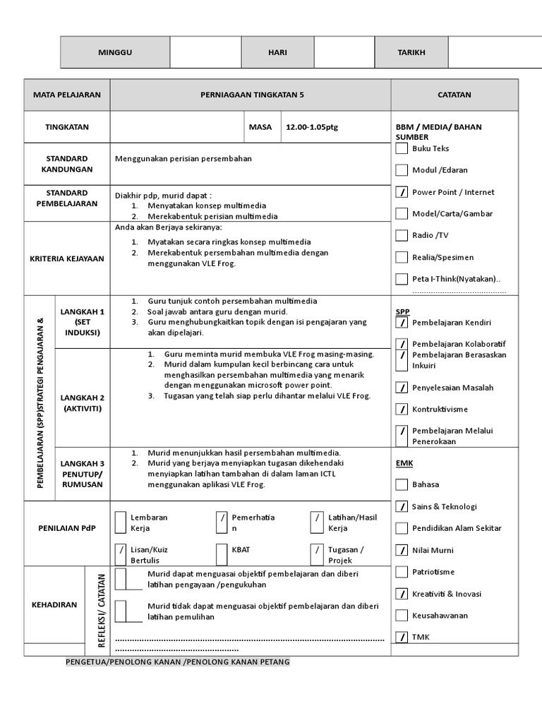 Contoh Tapak RPH Perniagaan t.5 | PDF
