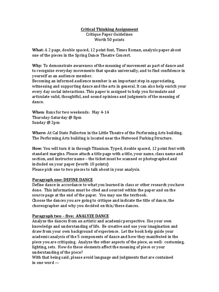 Dance Critique Guidelines | Danses | Validité