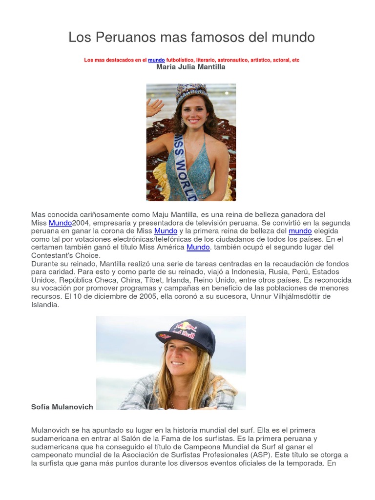Los Peruanos Mas Famosos Del Mundo | PDF | Ocio | Entretenimiento (general)