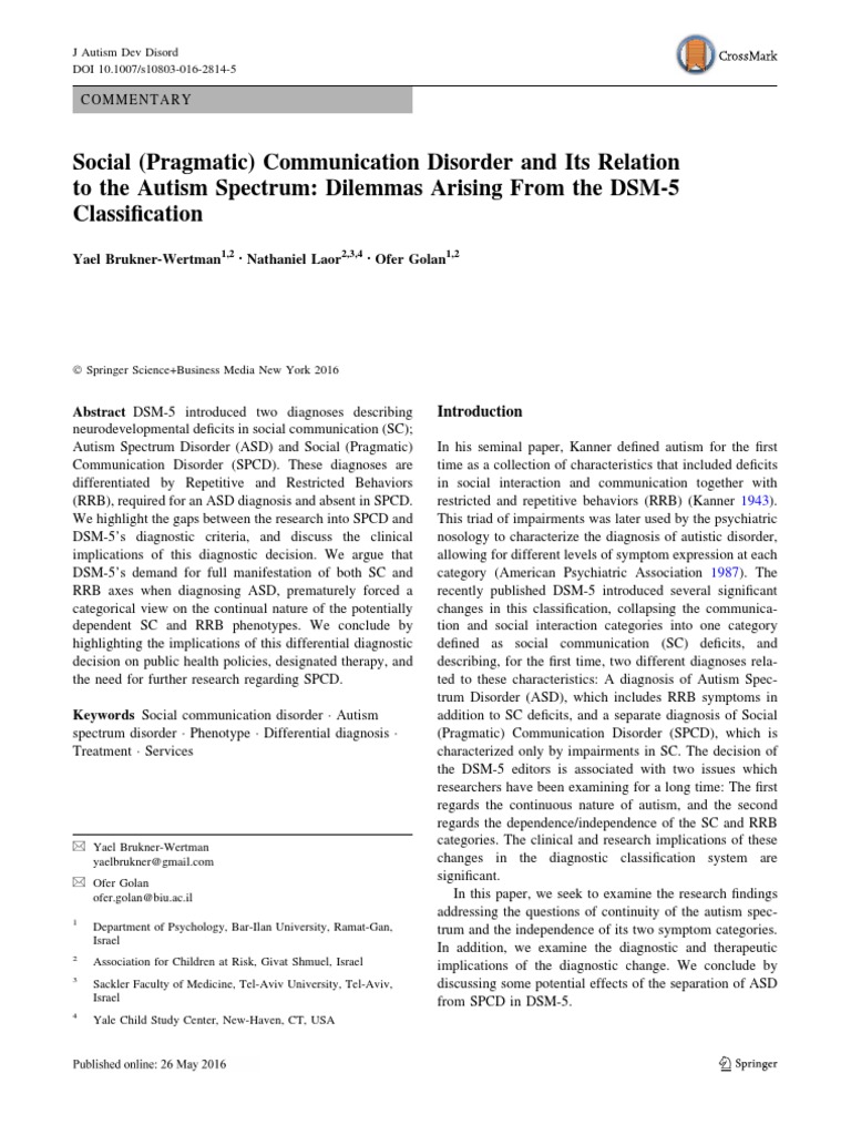 Social (Pragmatic) Communication Disorder and Its Relation | PDF ...