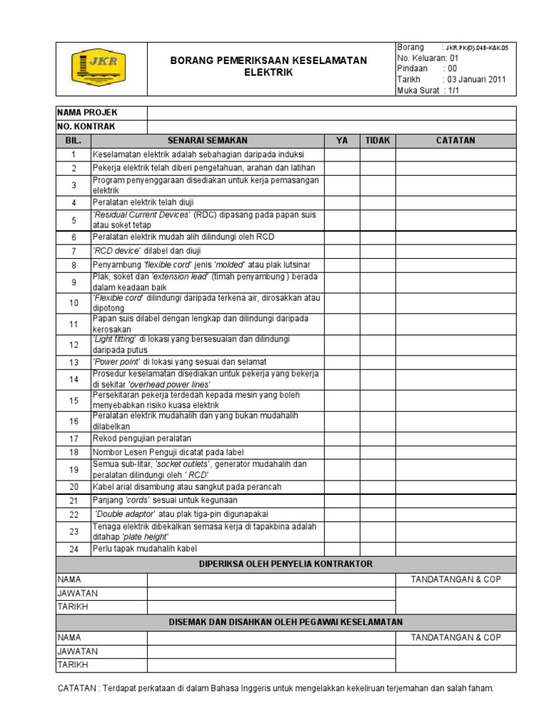 005 - Electrical Safety Checklist | PDF