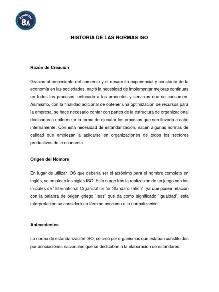 1.historia de Las Normas Iso | PDF | Organización internacional para la ...