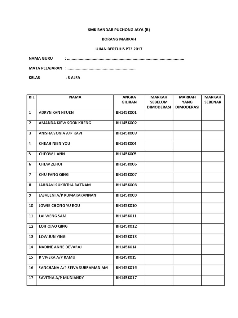Borang Markah 3a | PDF