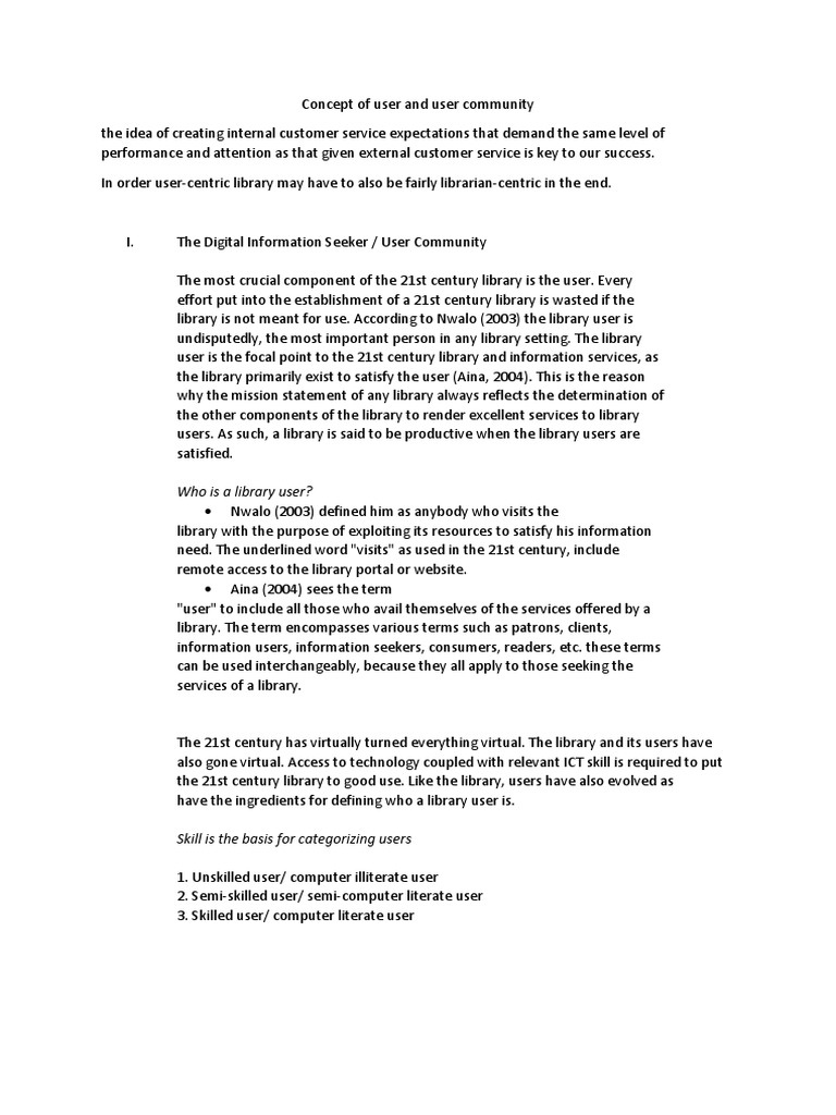 Concept of User and User Community | PDF | Digital Library | Libraries