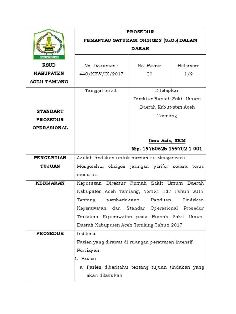 Sop Pemantauan Saturasi Oksigen (Sao2) | PDF