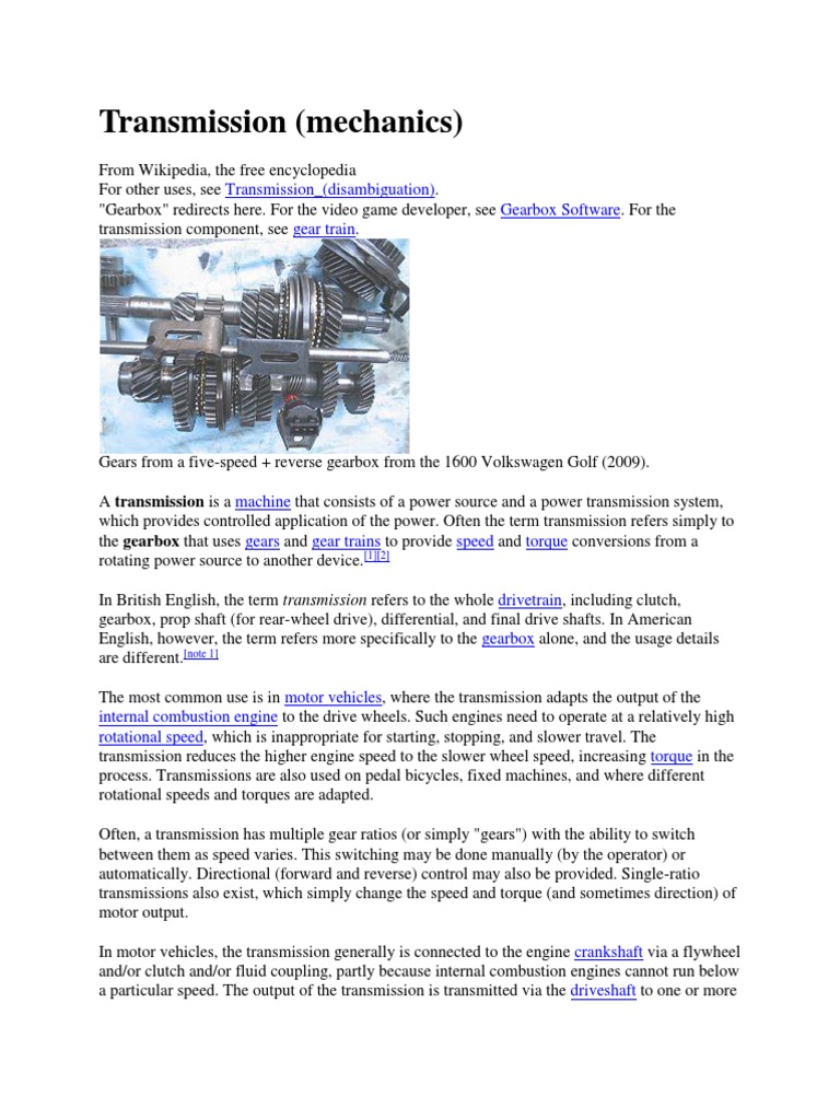 Transmission Mechanics Transmission Disambiguation Gearbox