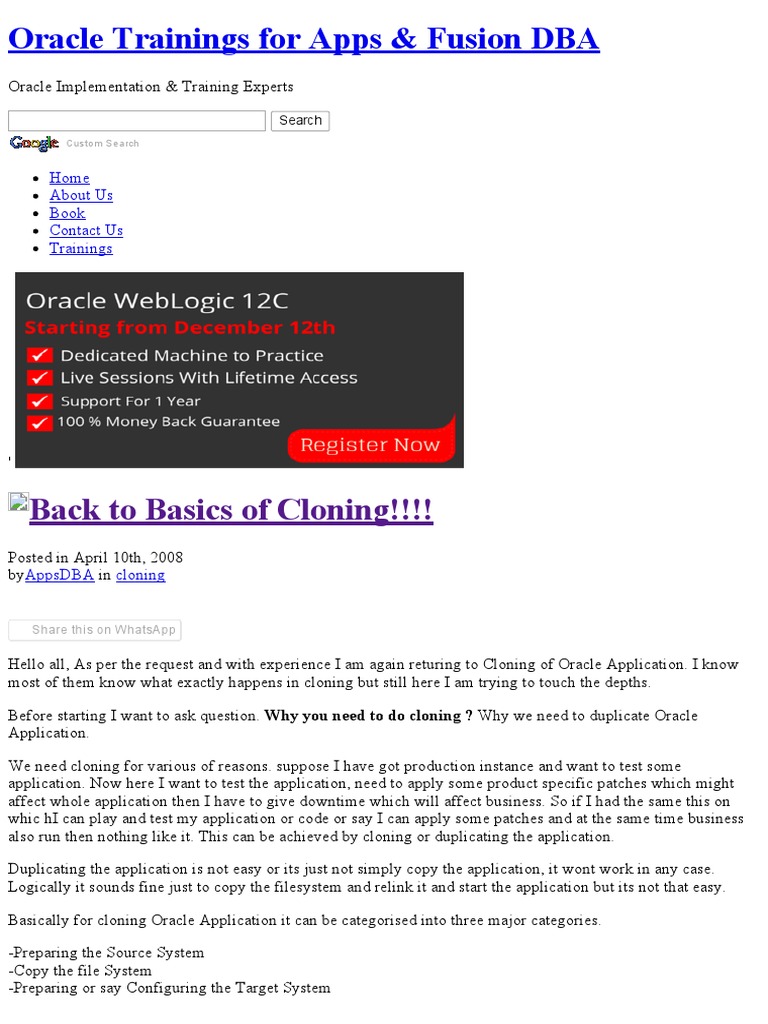 Back To Basics Of Cloning Oracle Trainings For Apps And Fusion Dba Oracle Trainings For Apps 