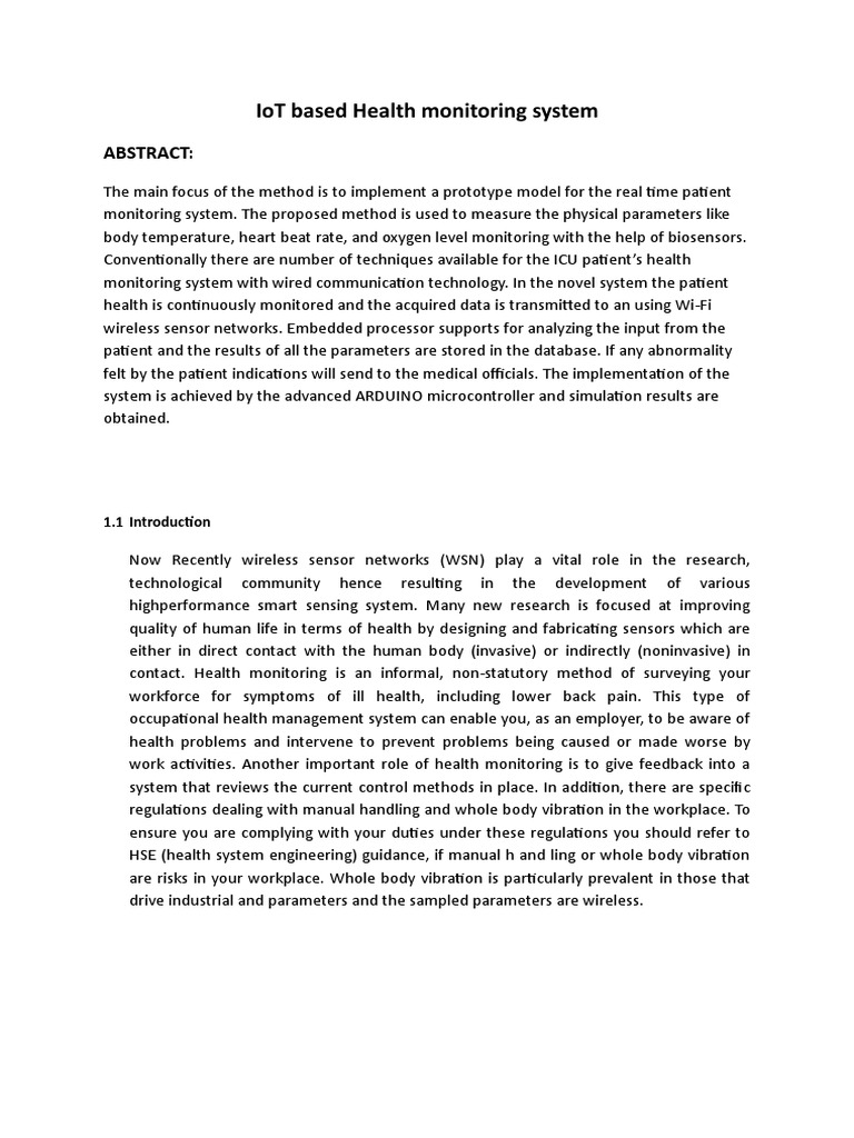 IoT Based Health Monitoring System | PDF | Monitoring (Medicine ...