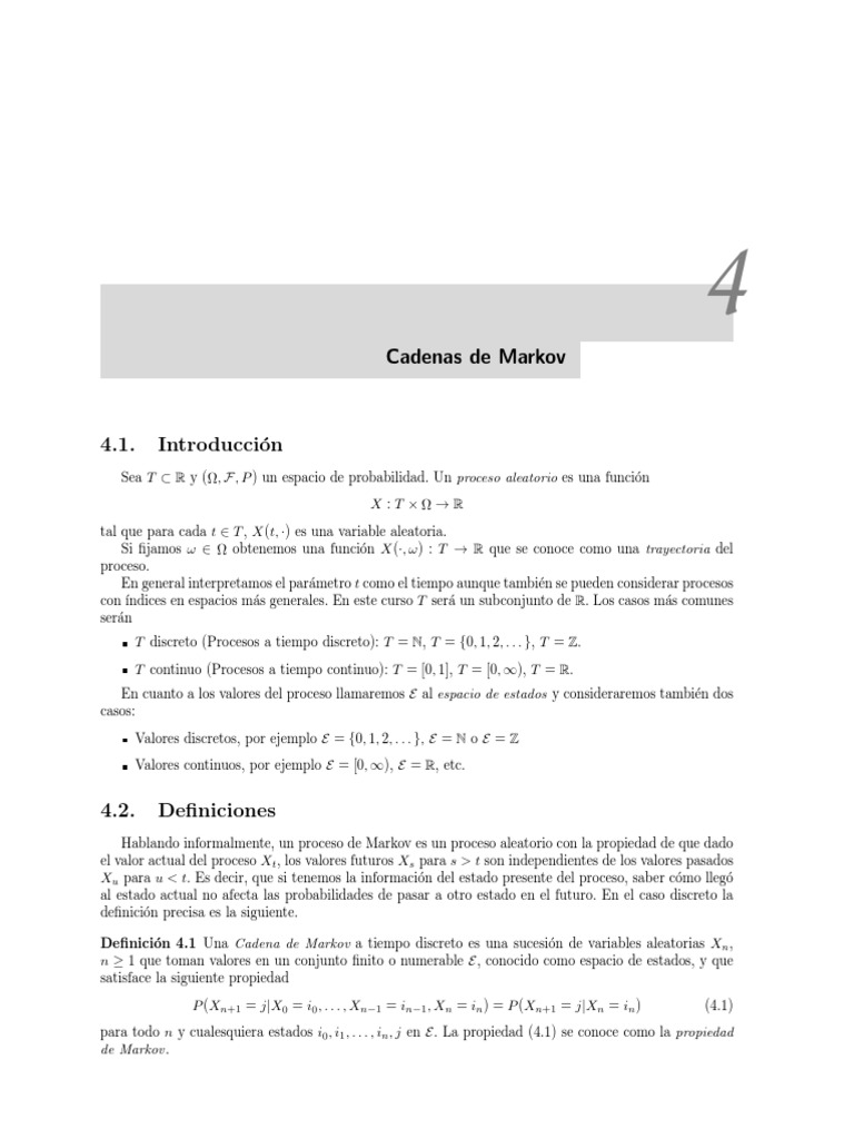 Cadenas de Markov: Definiciones y Ejemplos | PDF | Cadena Markov ...