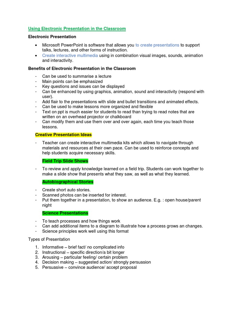Using Electronic Presentation in The Classroom | PDF | Multimedia | Lecture