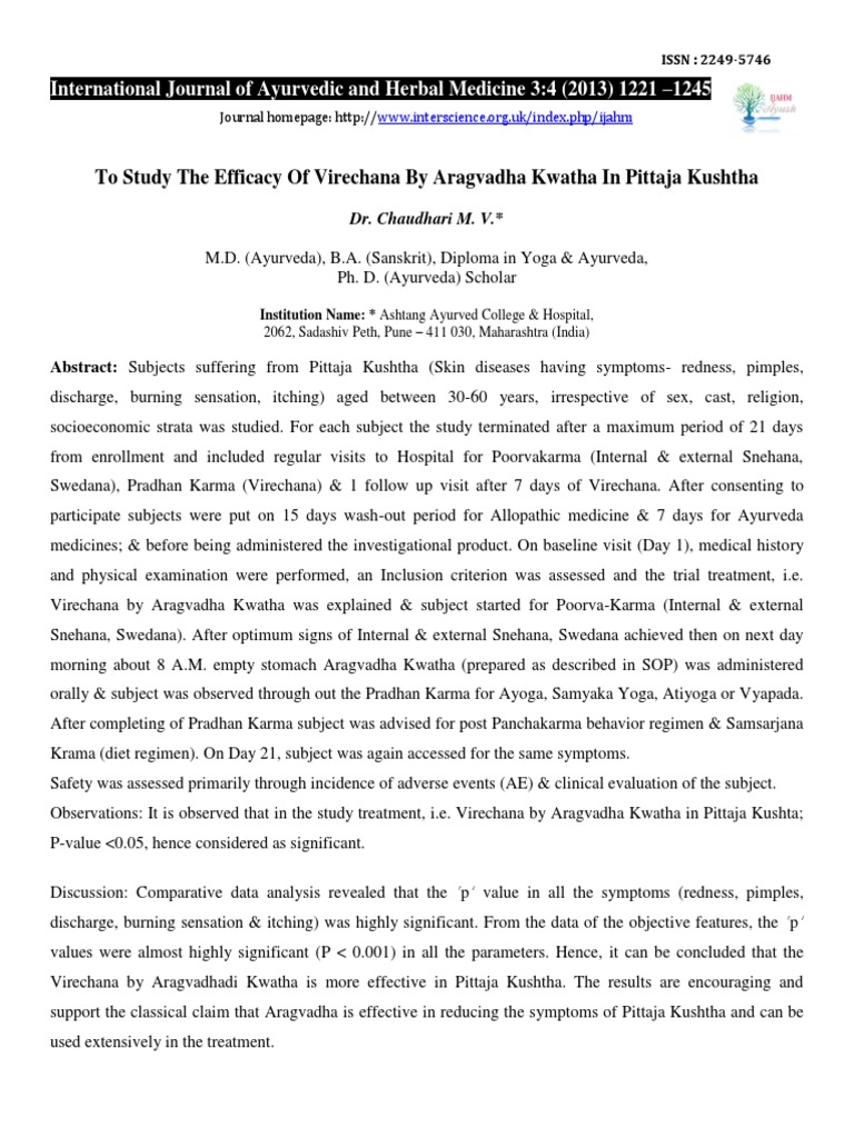 Aragwadha Virechan For Leprosy | PDF | Ayurveda | Dose (Biochemistry)