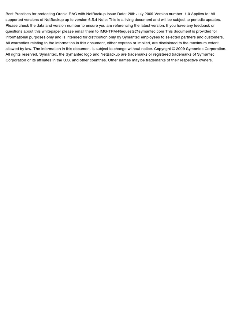 Best Practices For Protecting Oracle Rac With Netbackup Pdf Oracle 1002