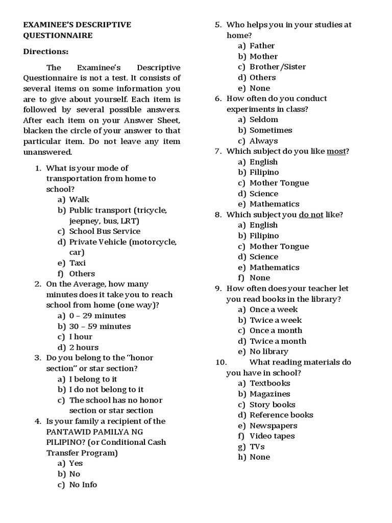 An Examinee's Personal and Academic Background: A Descriptive ...