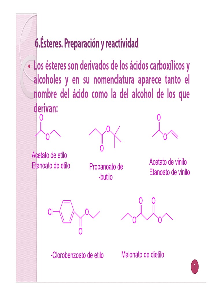 Ésteres: Preparación y Reactividad | PDF | Ester | Hidrólisis