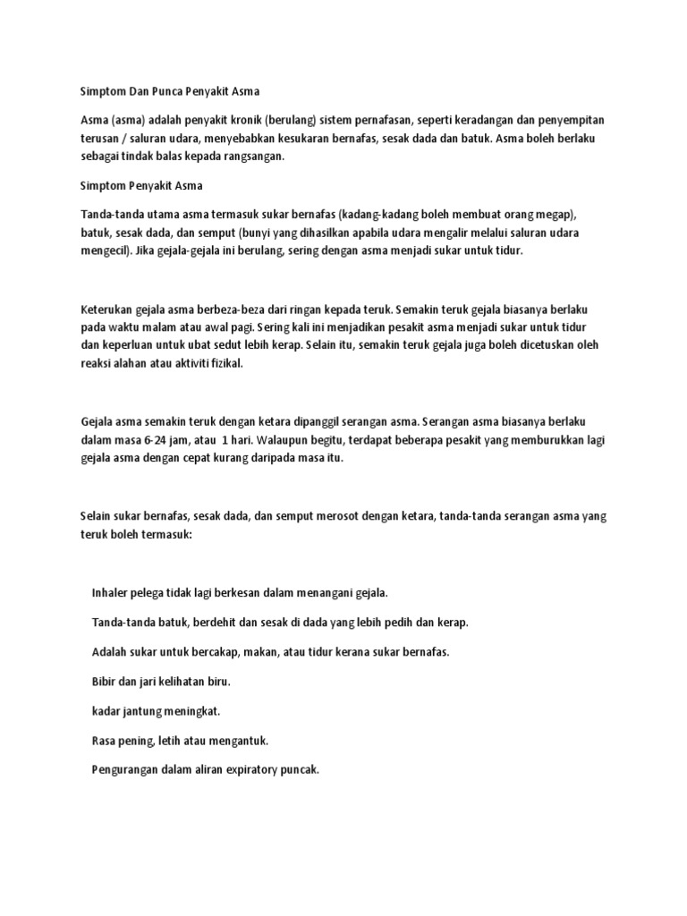 Simptom Dan Punca Penyakit Asma | PDF | Pengembangan Diri | Kesehatan ...