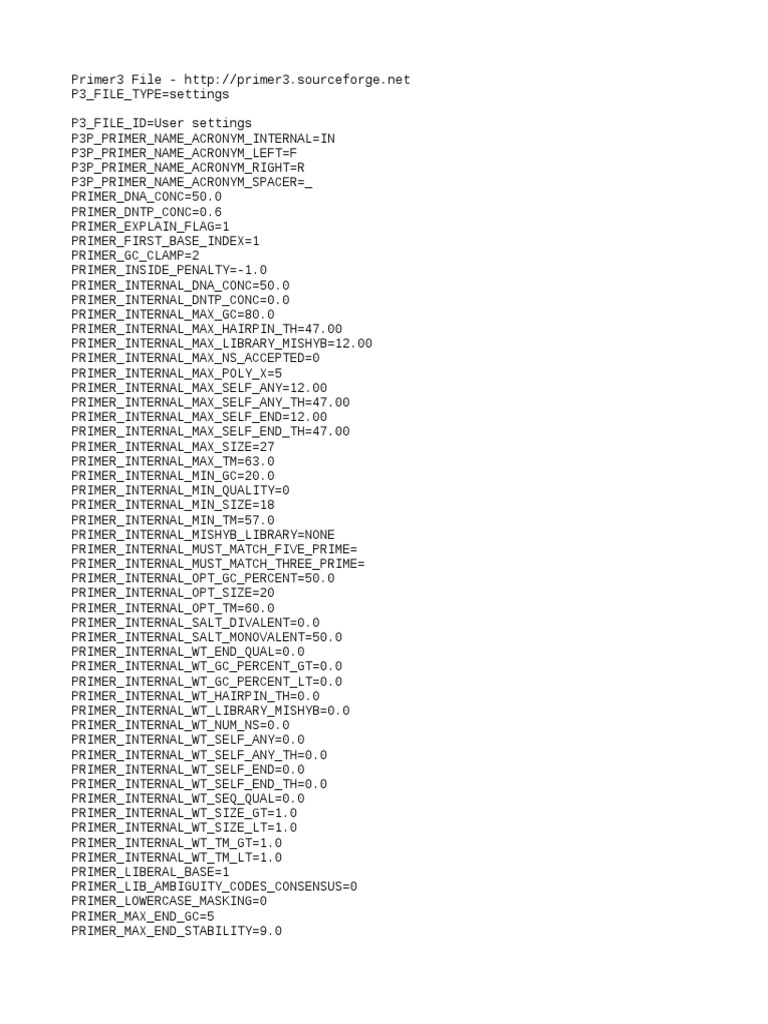 Primer3plus Settings | PDF