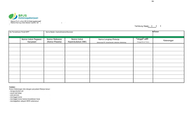 Formulir Daftar Pekerja Keluar BPJSTK | PDF