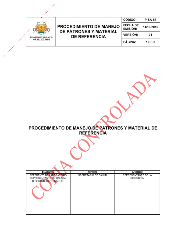P-Sa-87 Manejo de Patrones y Material de Referencia v1 | PDF ...