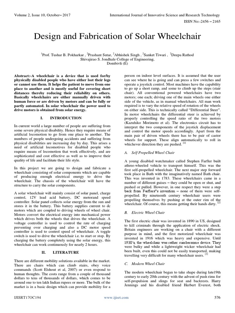 Design and Fabrication of Solar Wheelchair | PDF | Wheelchair | Solar Panel