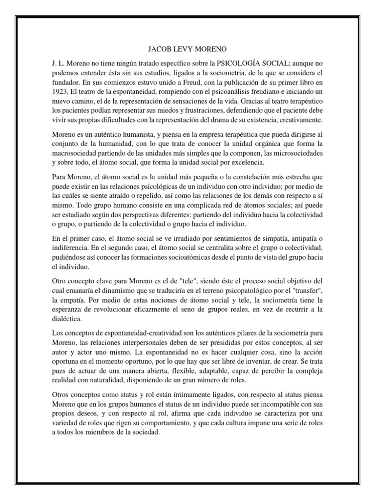 Jacob Levy Moreno | PDF | Conceptos psicologicos | Ciencias del ...