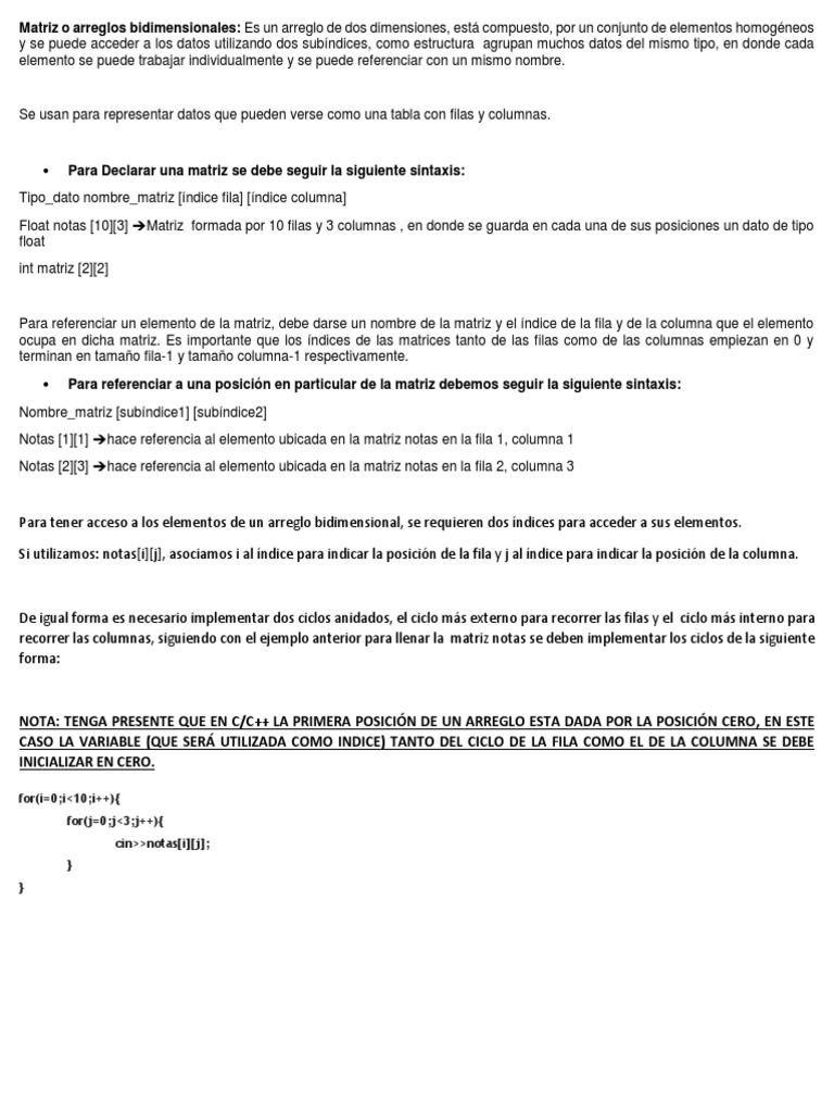 GUIA PRACTICA #6 - Matriz o Arreglos Bidimensionales | PDF | C ...