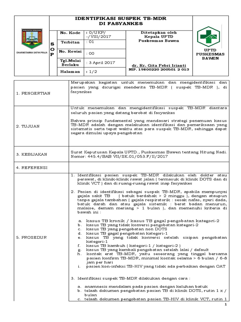 Sop Identifikasi Suspek TB-MDR | PDF