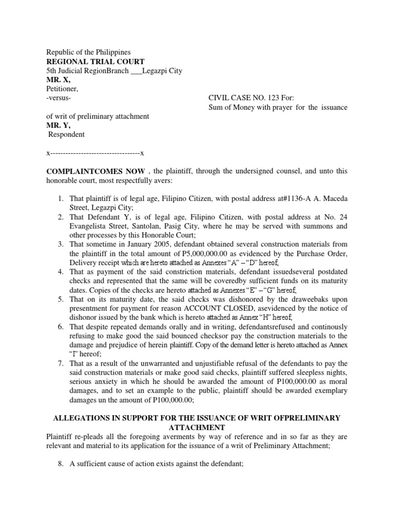 Collection of Sum of Money | PDF | Affidavit | Lawsuit