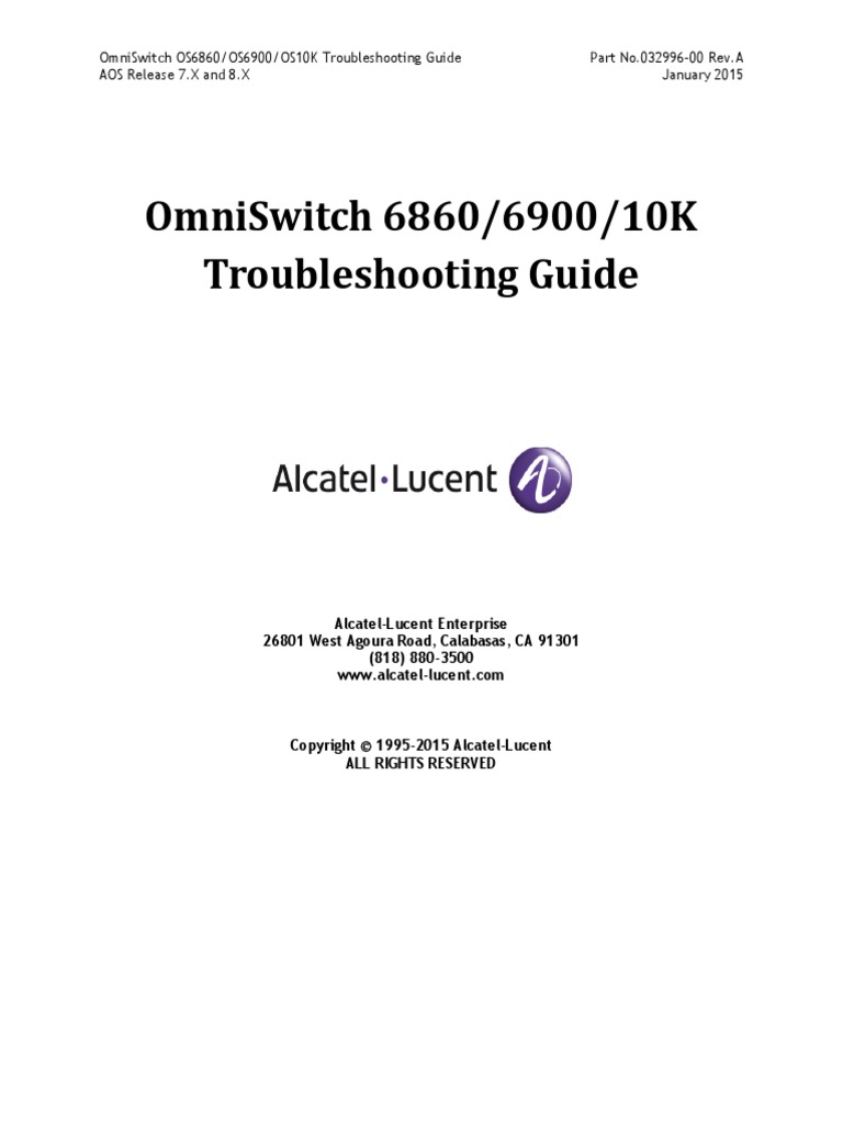 OmniSwitch 6860, 6900, 10K Troubleshooting Guide PDF | PDF | Command ...