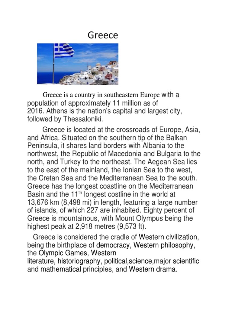 Greece: Greece Is A Country in Southeastern Europe | PDF | Greece ...
